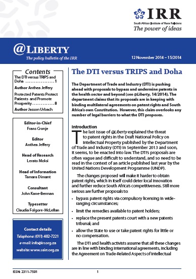 @Liberty – The DTI versus TRIPS and Doha — Institute of Race Relations